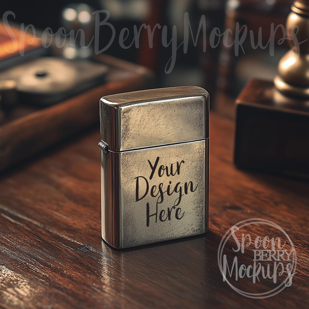 Zippo Lighter Mockup, Blank Mock Up, Stock Photo Laser Engraving Steel ...
