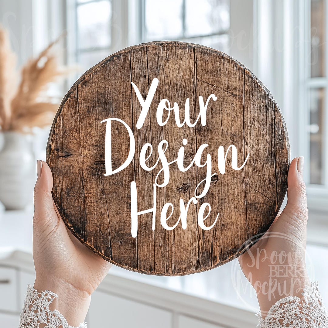 Wood Round Mockup, Design Display Sell Photo, Blank Minimal Board Mock ...