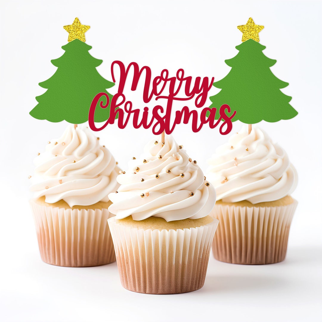 Merry Christmas Cupcake Topper Custom Cardstock Tis the - Etsy