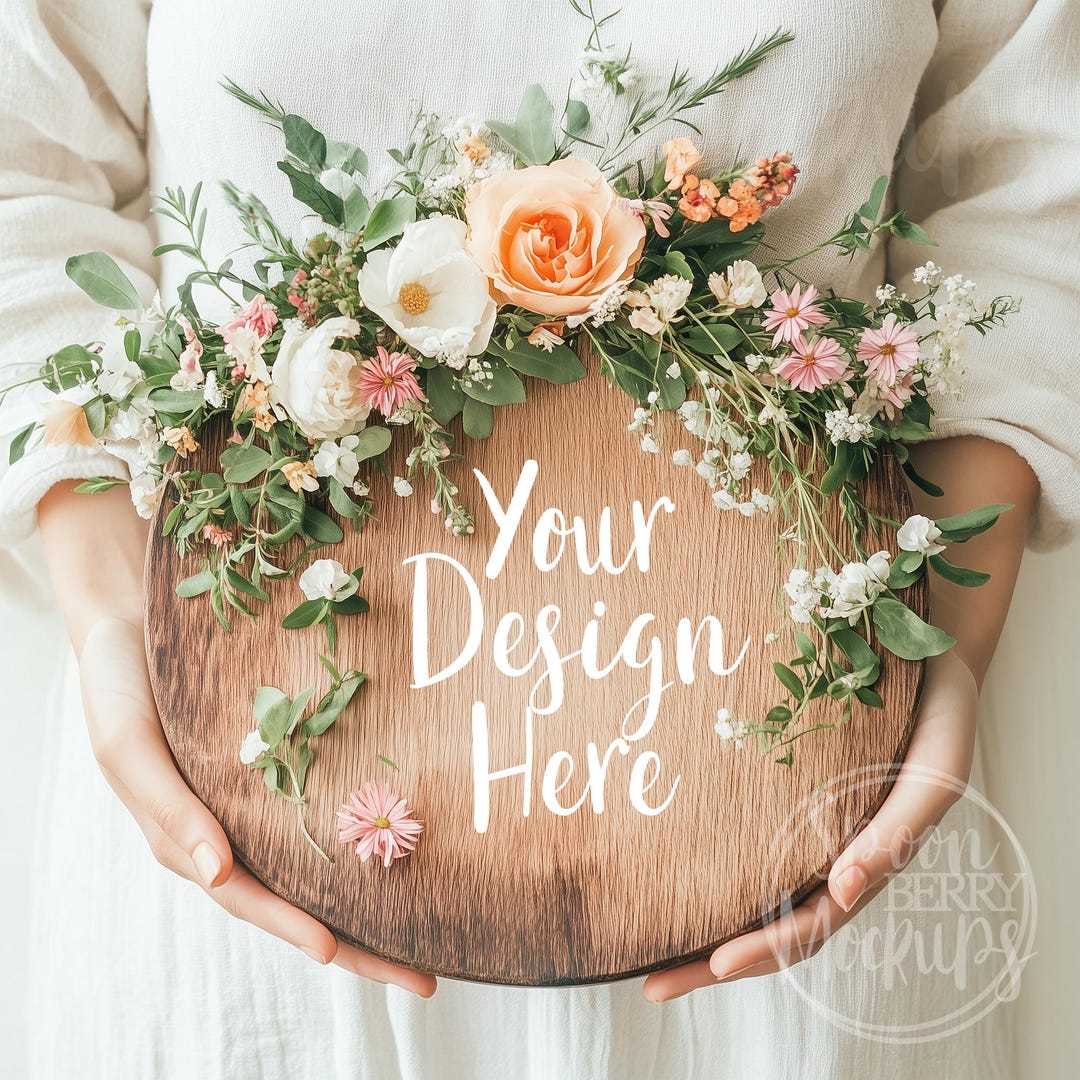 Wooden Round Mockup, Design Display Sell Photo, Blank Minimal Board ...