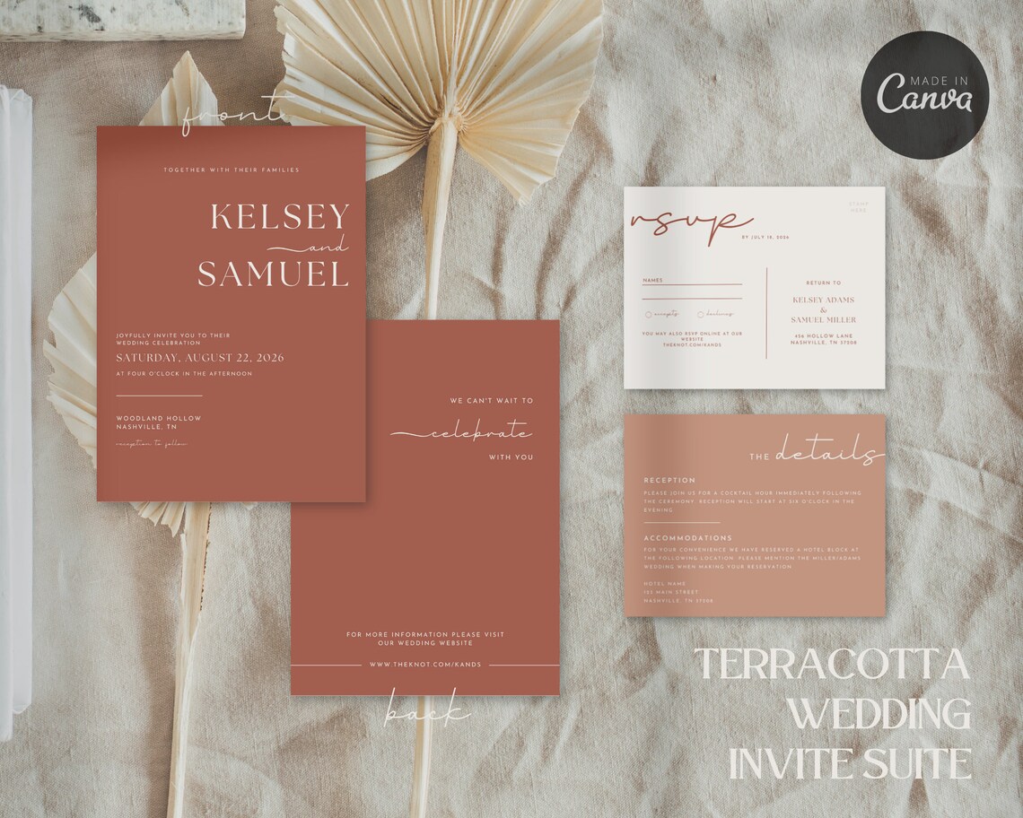 Terracotta Wedding Invitation, Boho Wedding Invite, Invitation Suite ...