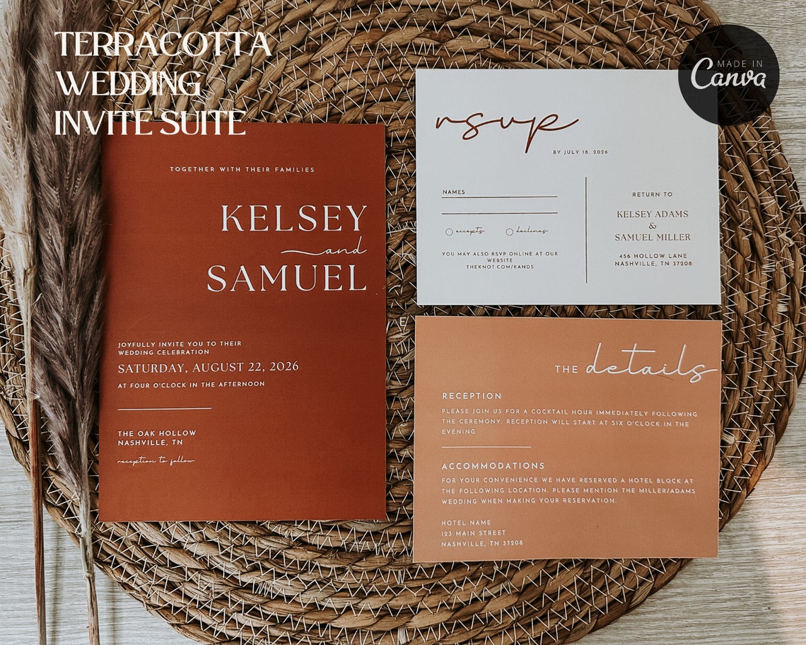 Terracotta Wedding Invitation, Boho Wedding Invite, Invitation Suite ...