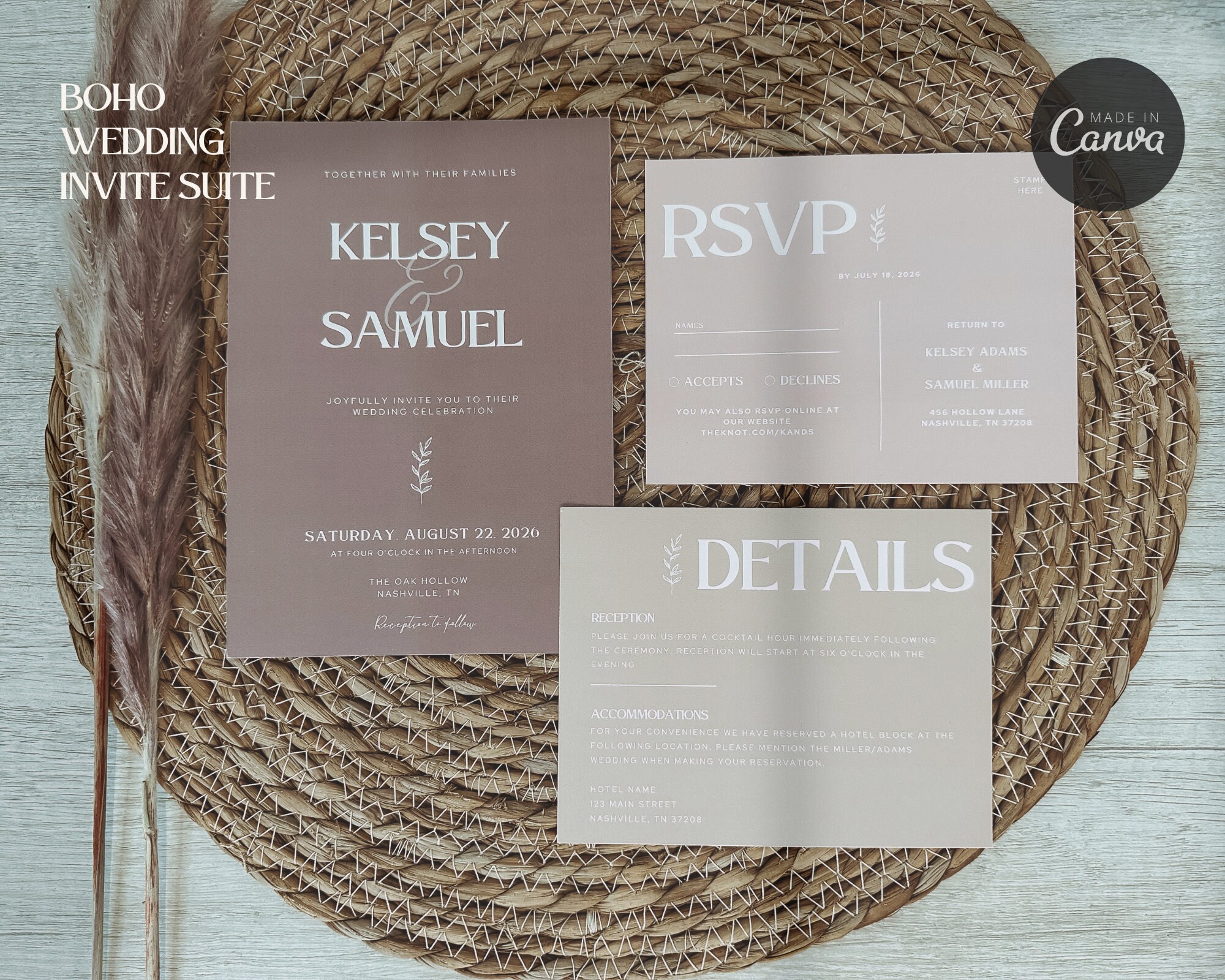 Boho Wedding Invitation Template, Boho Wedding Invite, Invitation Suite ...