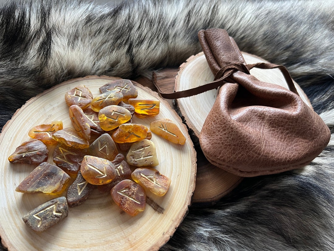 Set 24 Scandinavian Runes Made of Natural Stone Amber - Etsy