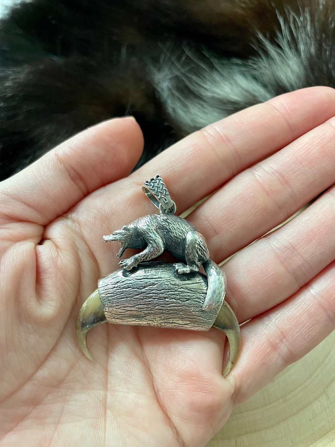 Real Double Wolverine Claw Amulet Pendant With 925 Sterling Silver Cap ...