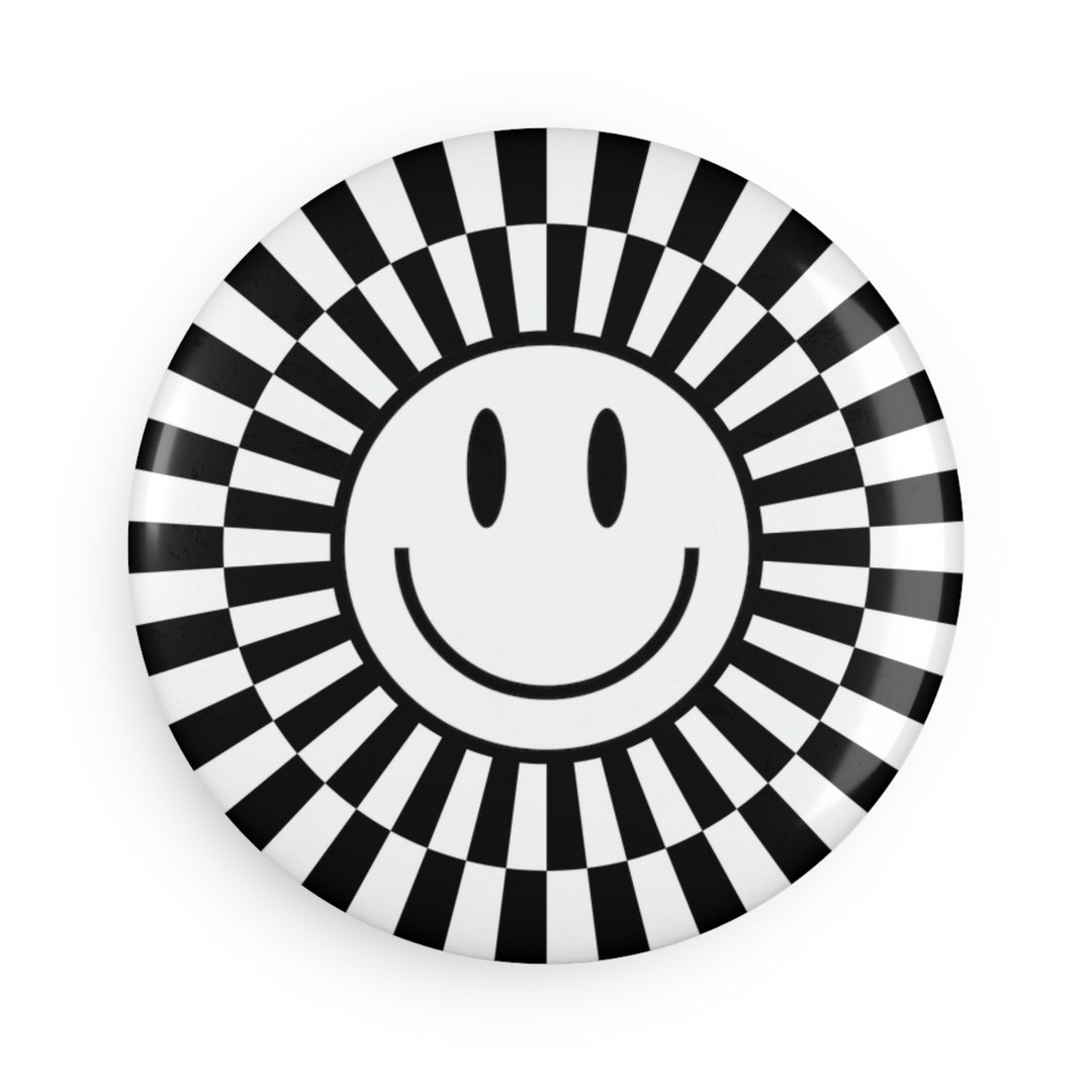 Smiley Face Black & White Checkered Magnet Button Magnet, Round - Etsy
