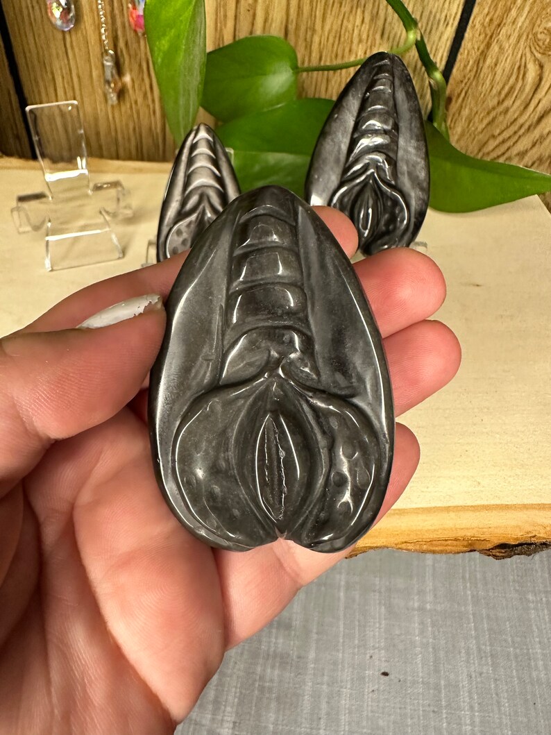Silver Sheen Obsidian Crystal Carving | Vagina Crystal Carving | Hand ...