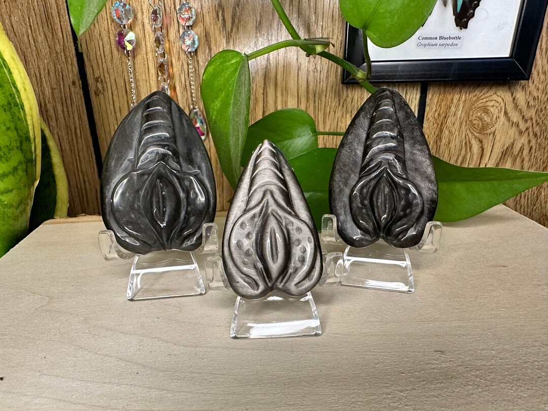 Silver Sheen Obsidian Crystal Carving | Vagina Crystal Carving | Hand ...