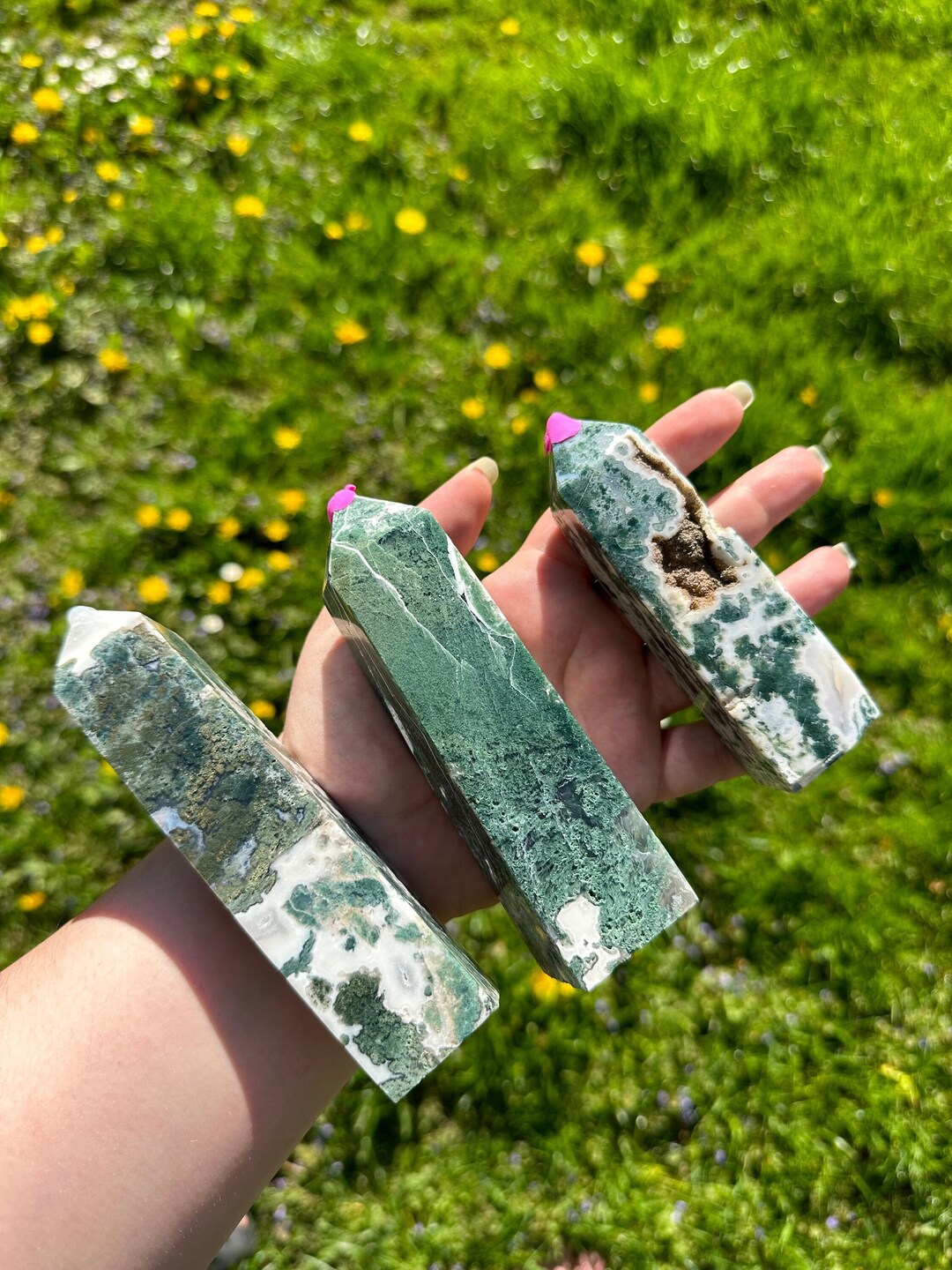 Beautiful Druzy Moss Agate Tower | Crystal Home Decor - Etsy