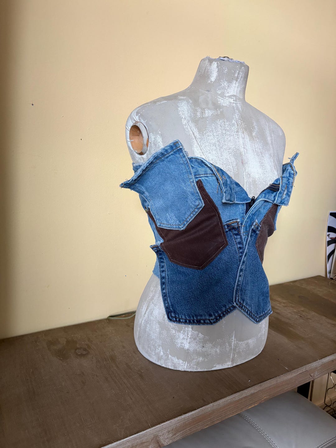 Upcycled Denim Pocket Corset Top, Jean Bustier, Handmade - Etsy