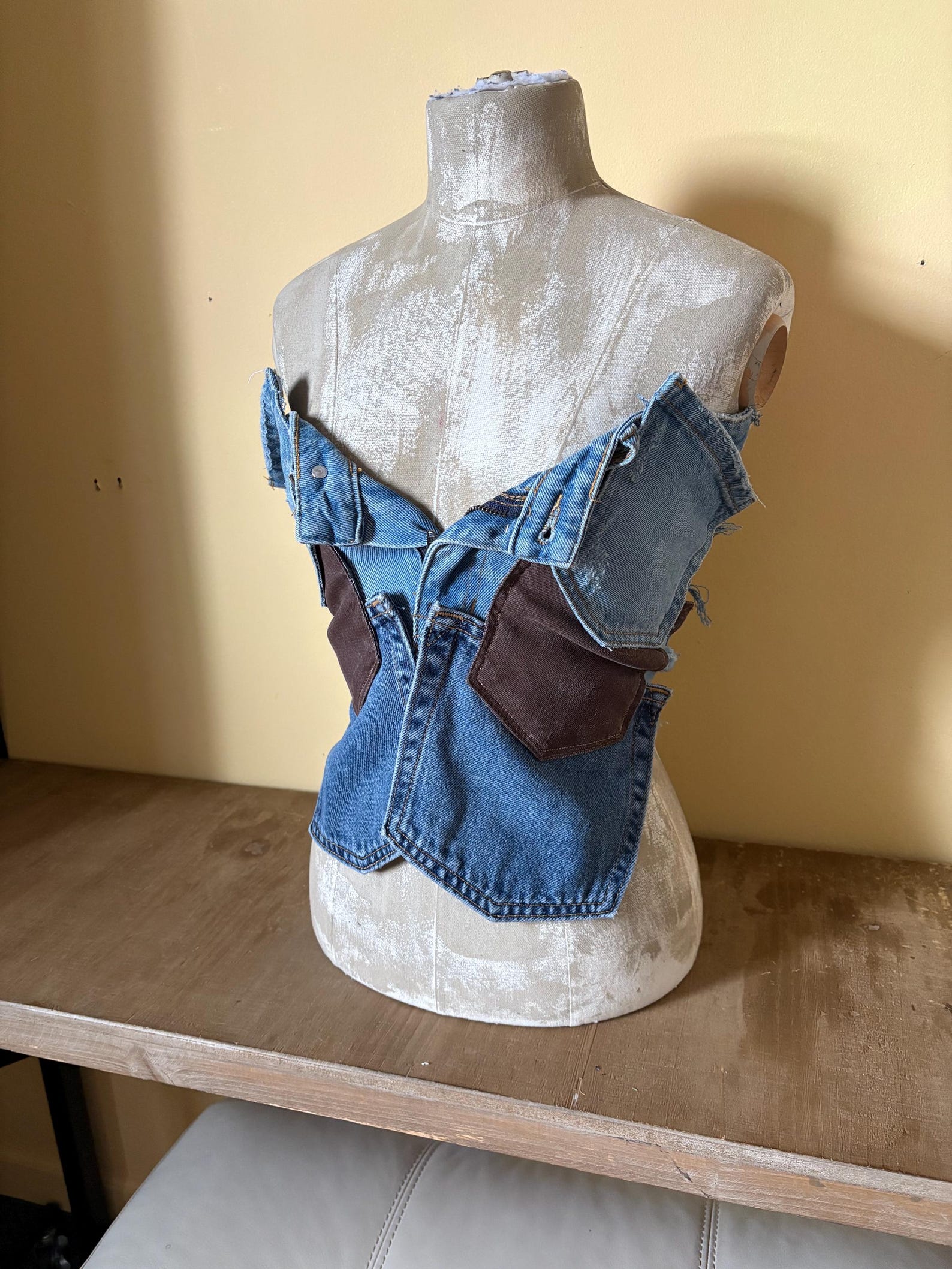 Upcycled Denim Pocket Corset Top, Jean Bustier, Handmade - Etsy