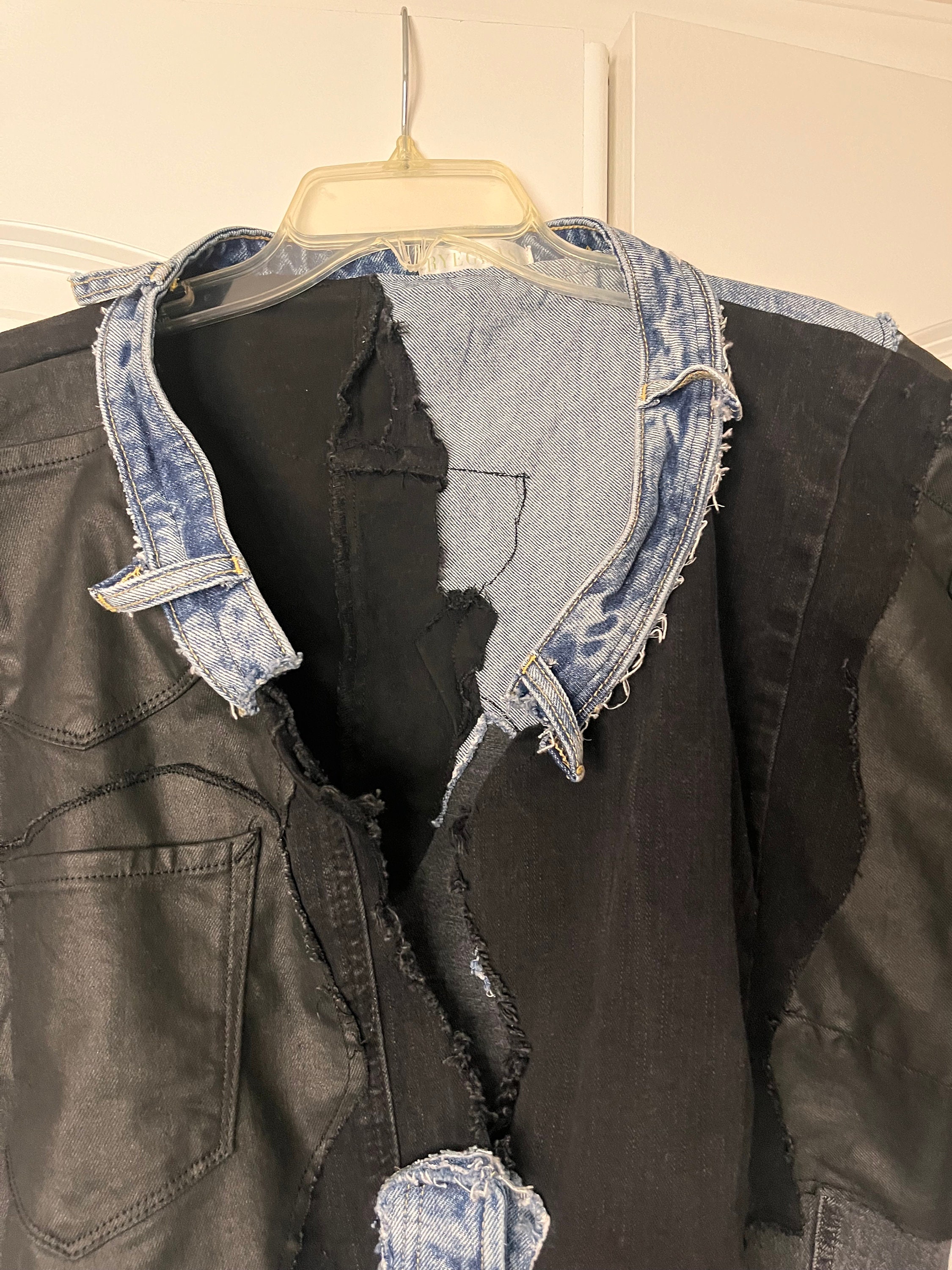 Reworked Denim Jacket, Scrap Jacket, Denim Patchwork Lightweight Jacket ...