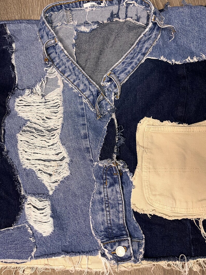 Reworked Denim Jacket, Scrap Jacket, Denim Patchwork Lightweight Jacket ...