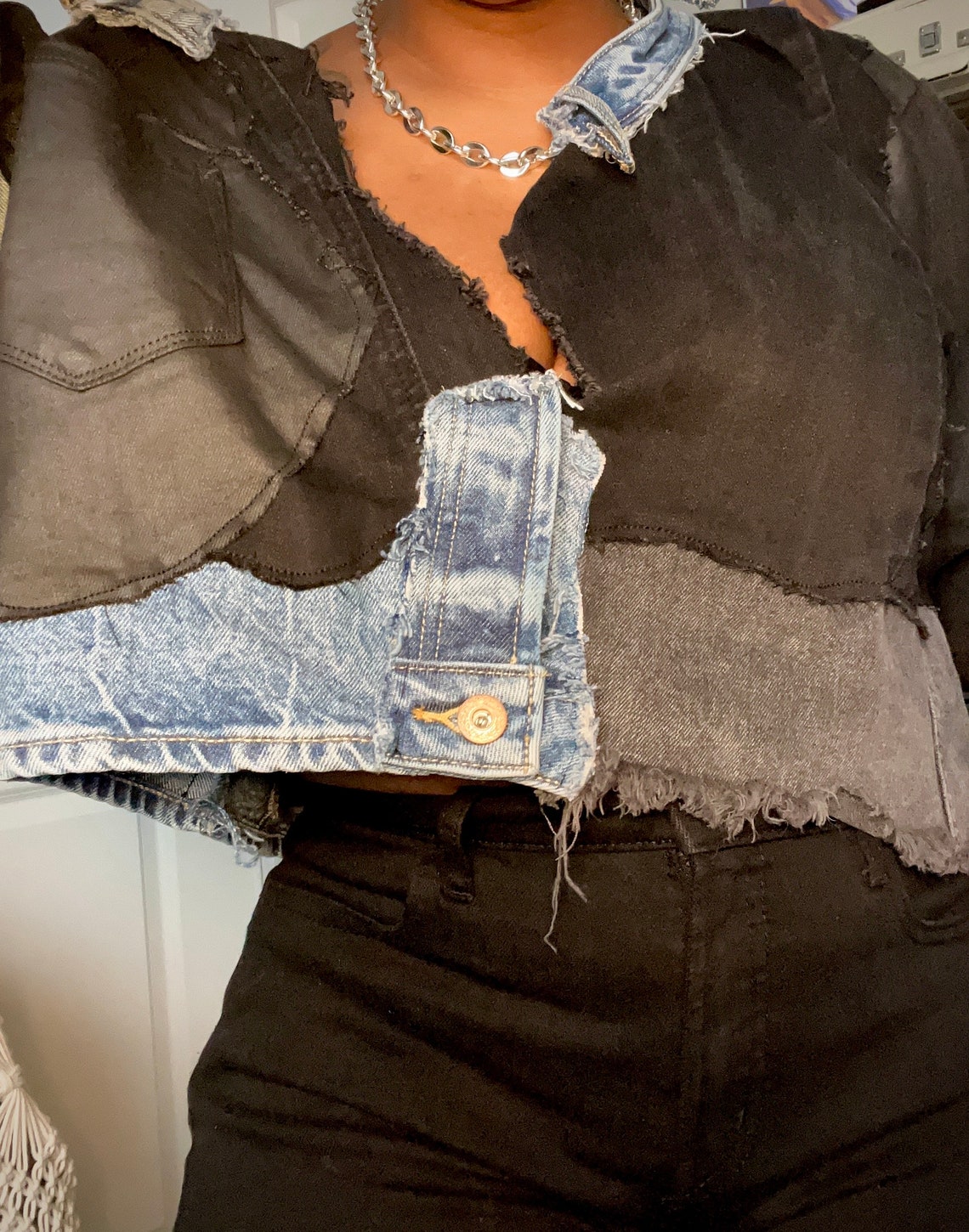 Reworked Denim Jacket, Scrap Jacket, Denim Patchwork Lightweight Jacket ...