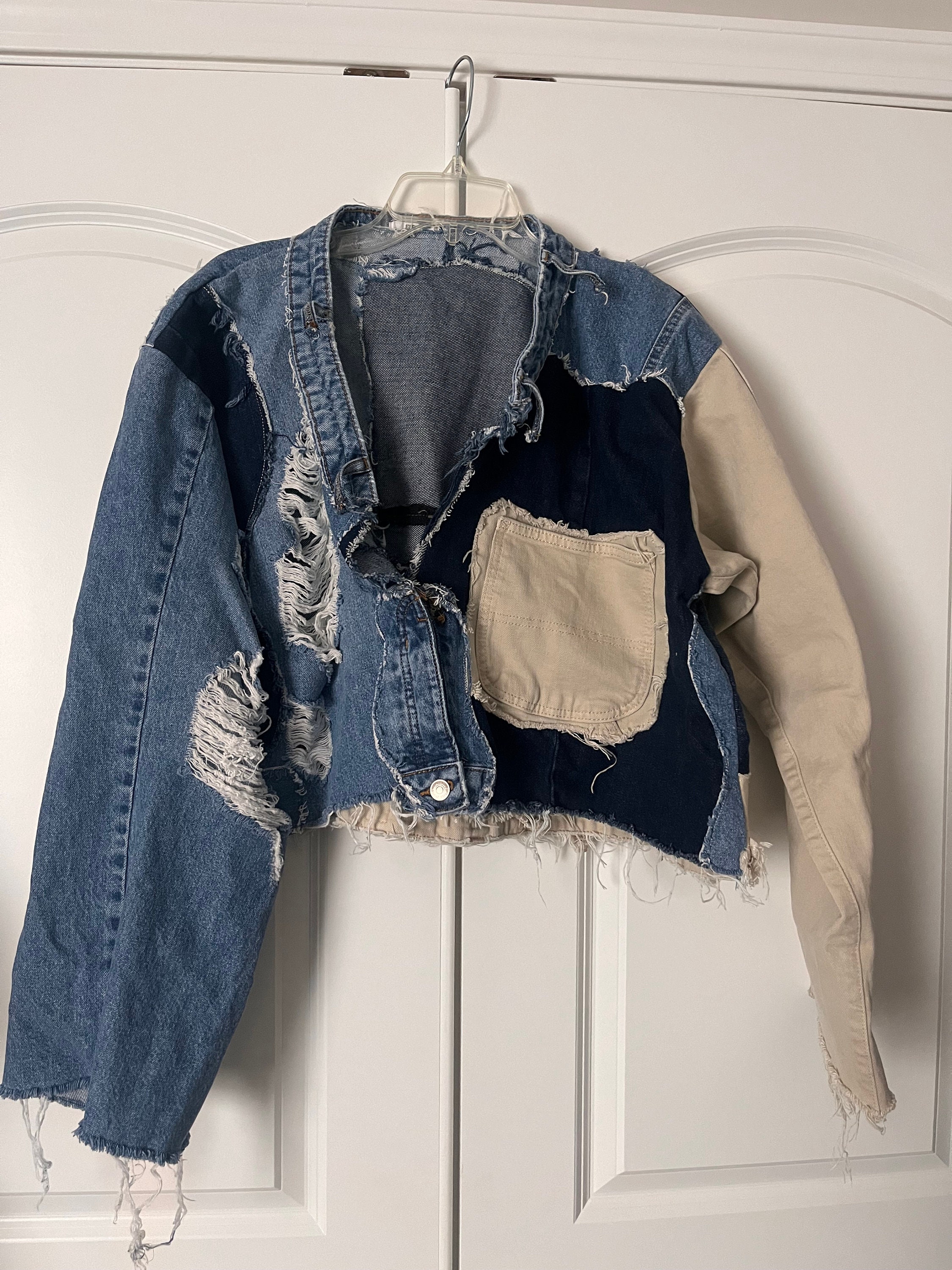 Reworked Denim Jacket, Scrap Jacket, Denim Patchwork Lightweight Jacket, Fall Jean Coat for ...