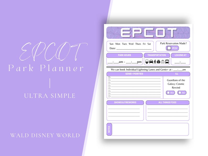 EPCOT Park Day Planner 2024 WDW Planner Instant Download, Editable ...