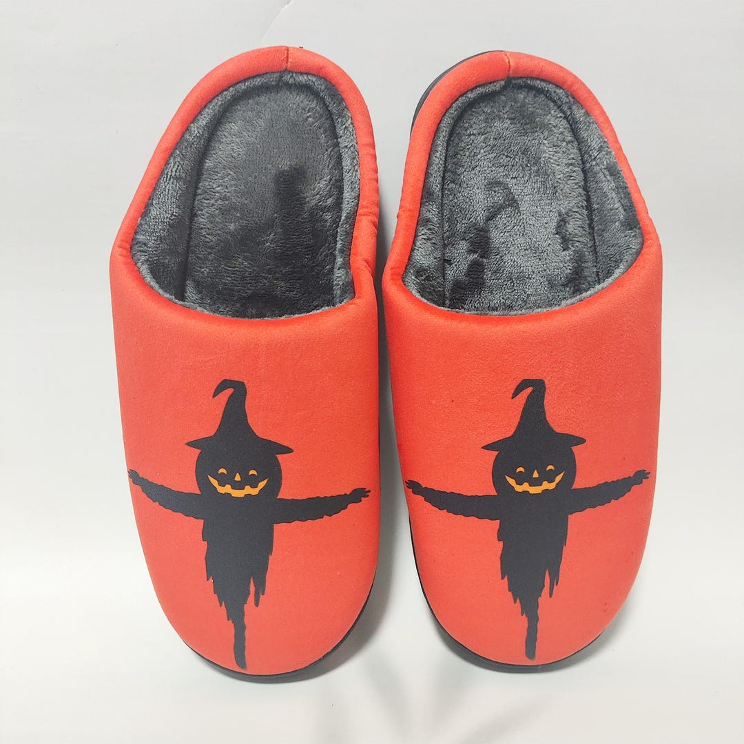 Custom Scarecrow Halloween Slippers Cozy Plush Indoor Outdoor Shoes for ...