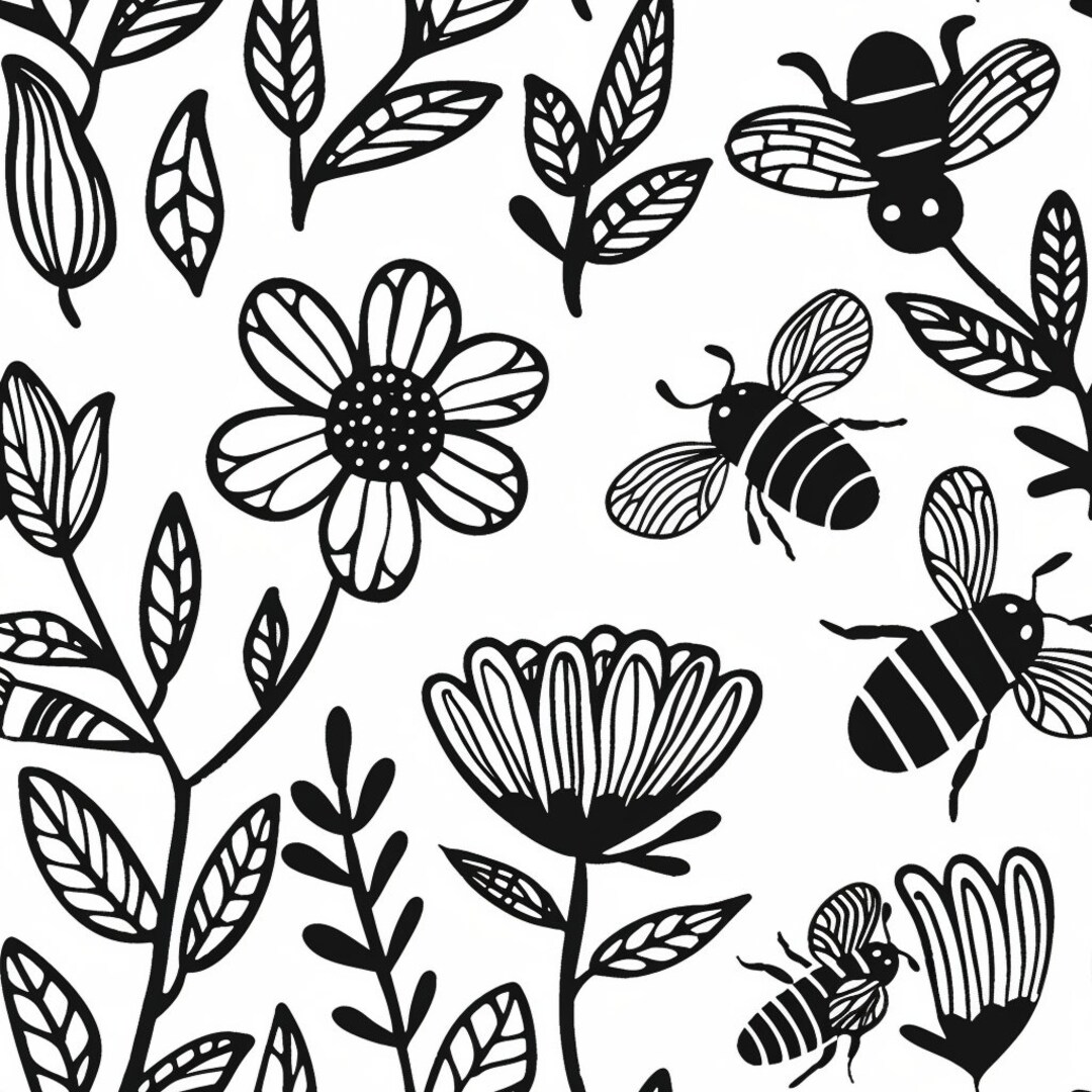 Bees and Flowers in a Field #3 (seamless Pattern) - Etsy