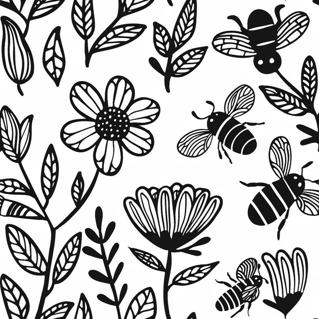 Bees and Flowers in a Field #3 (seamless Pattern) - Etsy