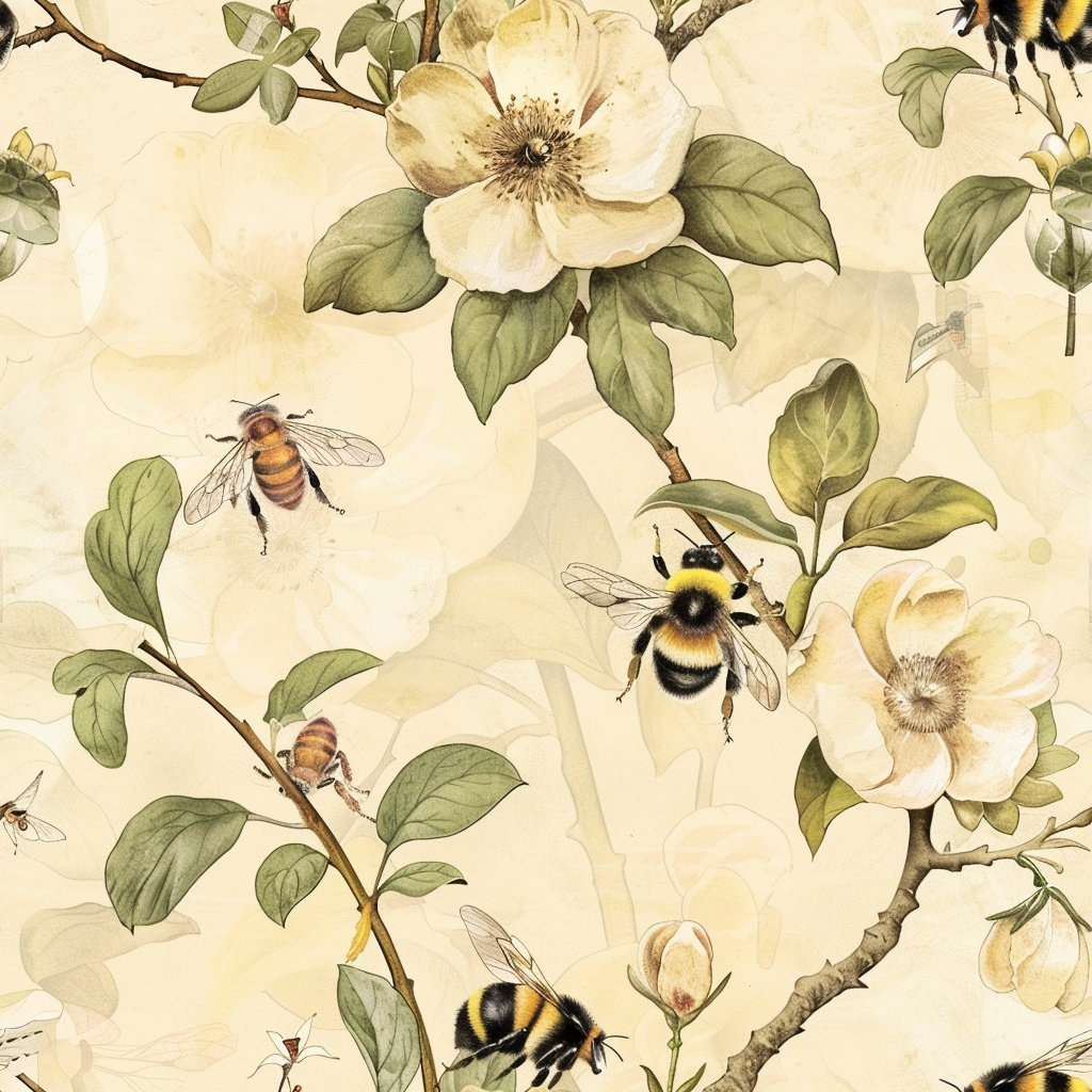 Bees and Flowers in a Field #1 (seamless Pattern) - Etsy