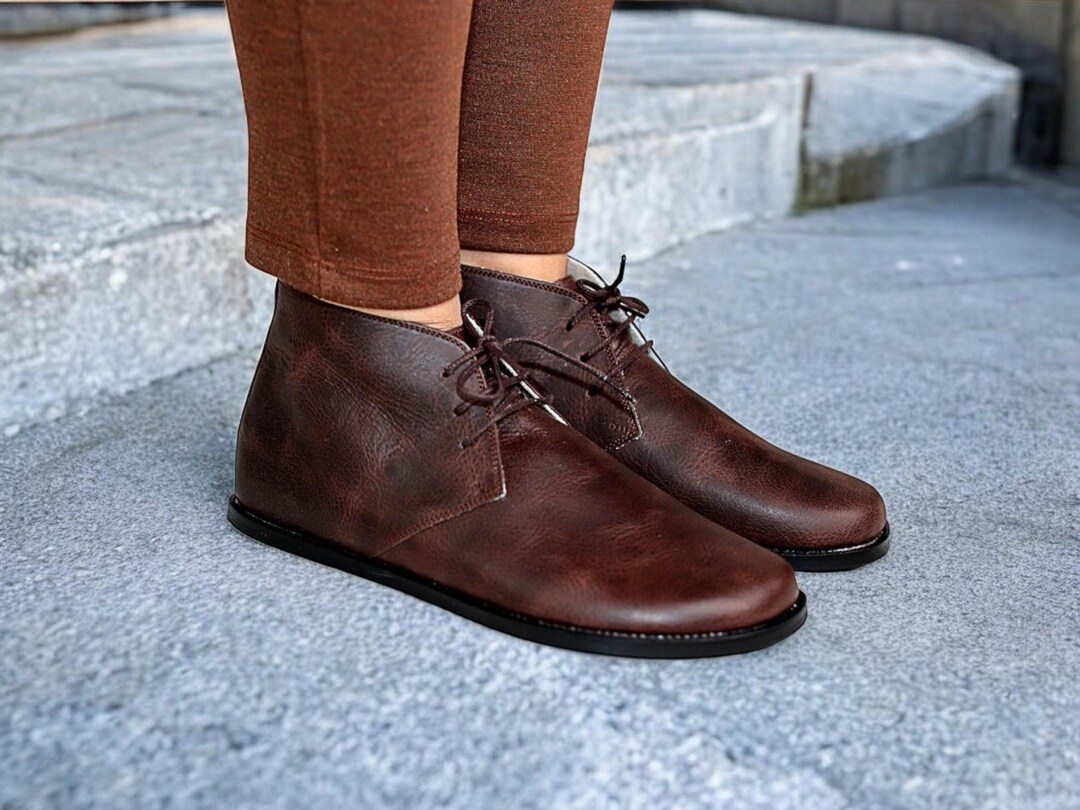Men Barefoot BROWN ANKLE BOOT Crazy Men Half Boots, Barefoot Leather ...