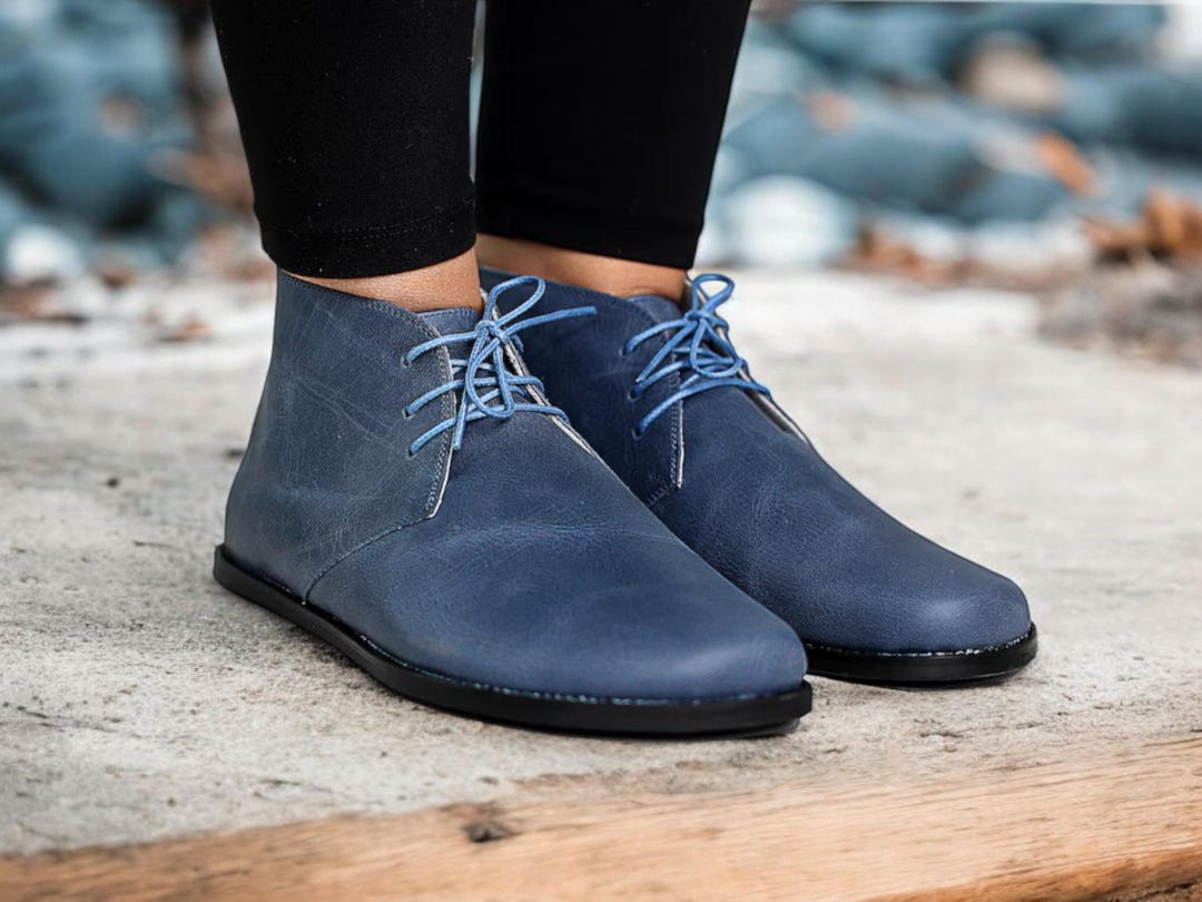 Men Barefoot BLUE ANKLE BOOT Crazy Men Half Boots, Barefoot Leather ...