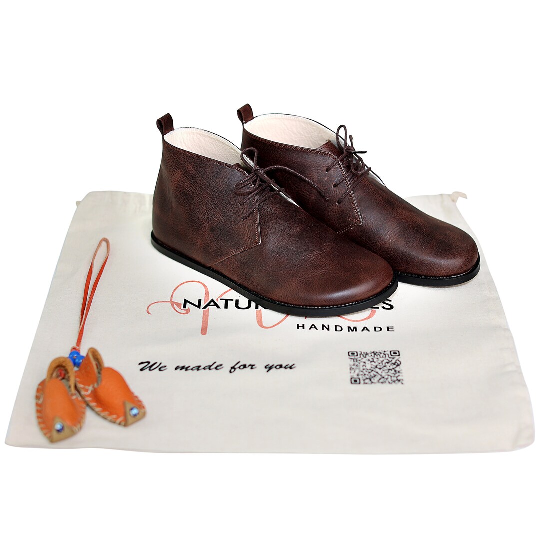 Men Barefoot BROWN ANKLE BOOT Crazy Men Half Boots, Barefoot Leather ...