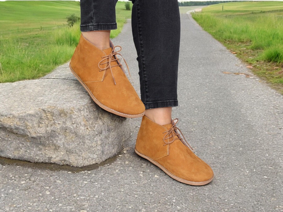 Men Barefoot TAN ANKLE BOOT Nubuck Men Half Boots, Barefoot Leather ...
