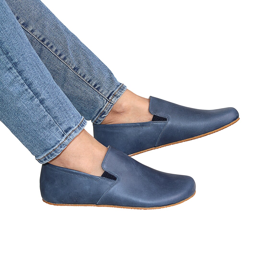 Women Barefoot BLUE SLIP-ON Crazy Leather Shoes, Barefoot Shoes, Wide ...