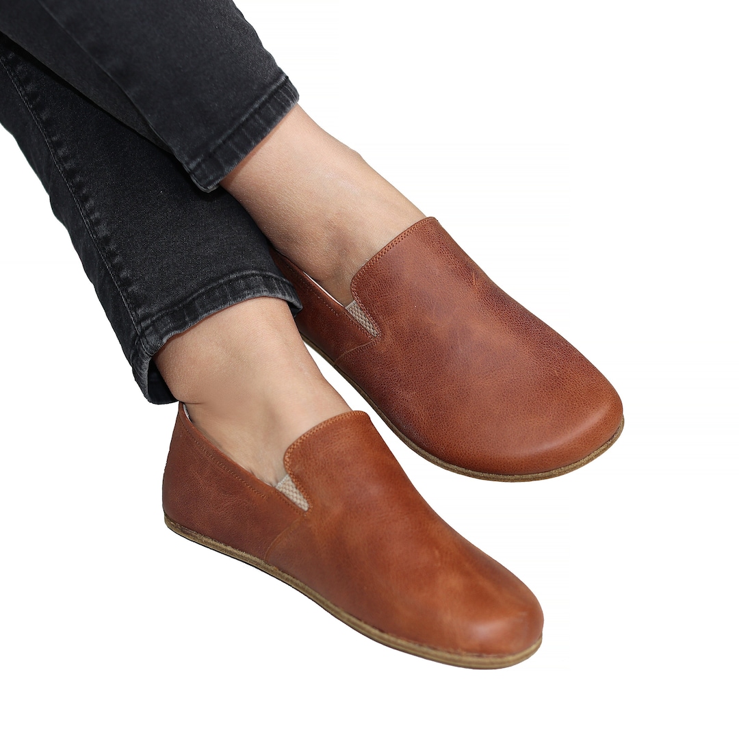 Women Barefoot TAN SLIP-ON Leather Shoes 5mm Leather Outsole - Etsy