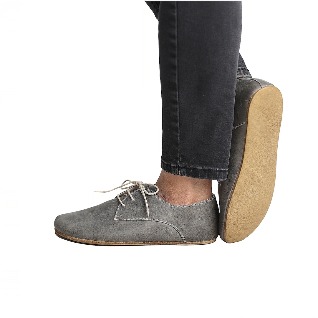 Women Barefoot GRAY OXFORD Leather Shoes, 5mm Leather Outsole, Barefoot ...