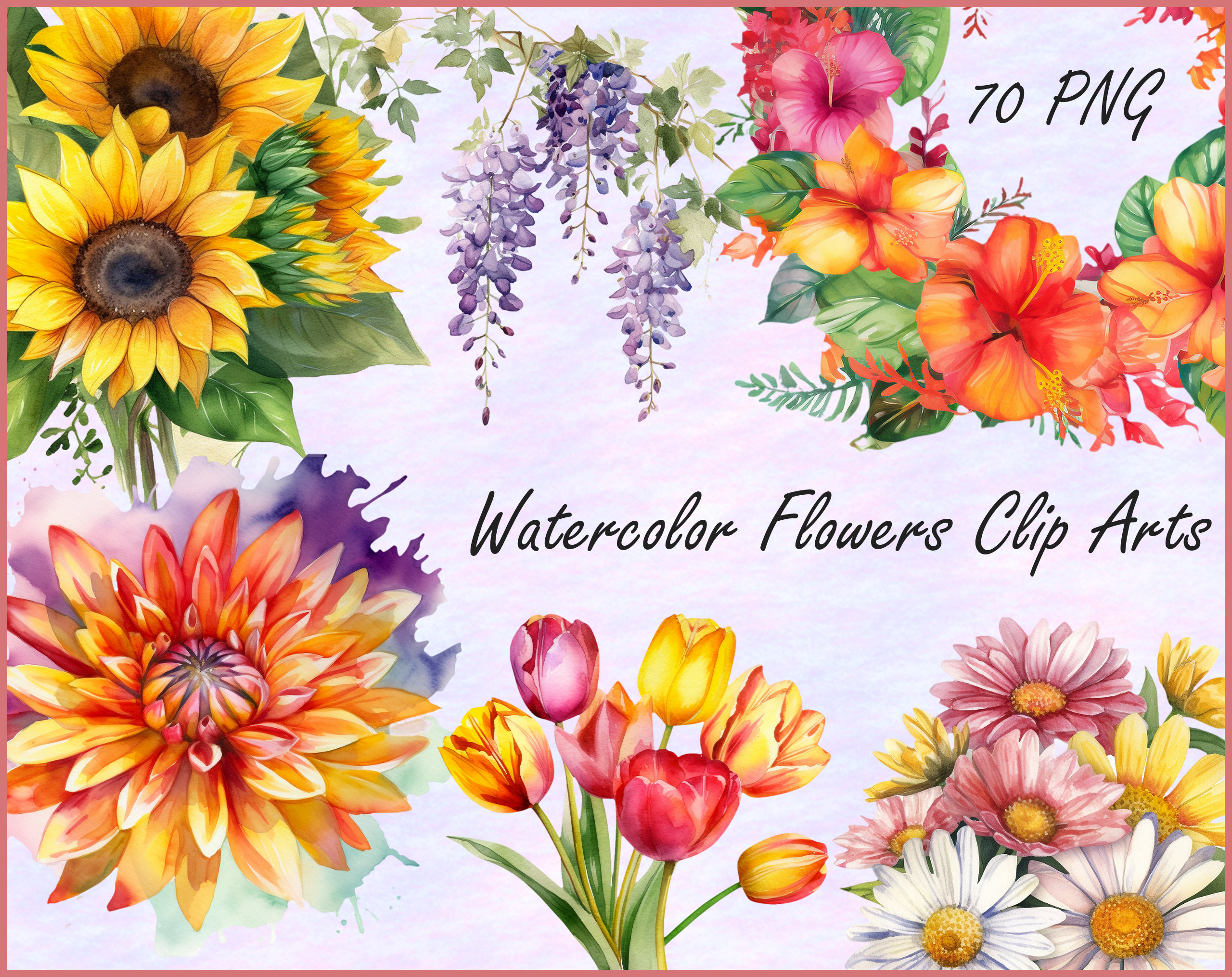Mega Watercolor Flowers Clipart 70 PNG Clip Arts Bundle, Spring and ...