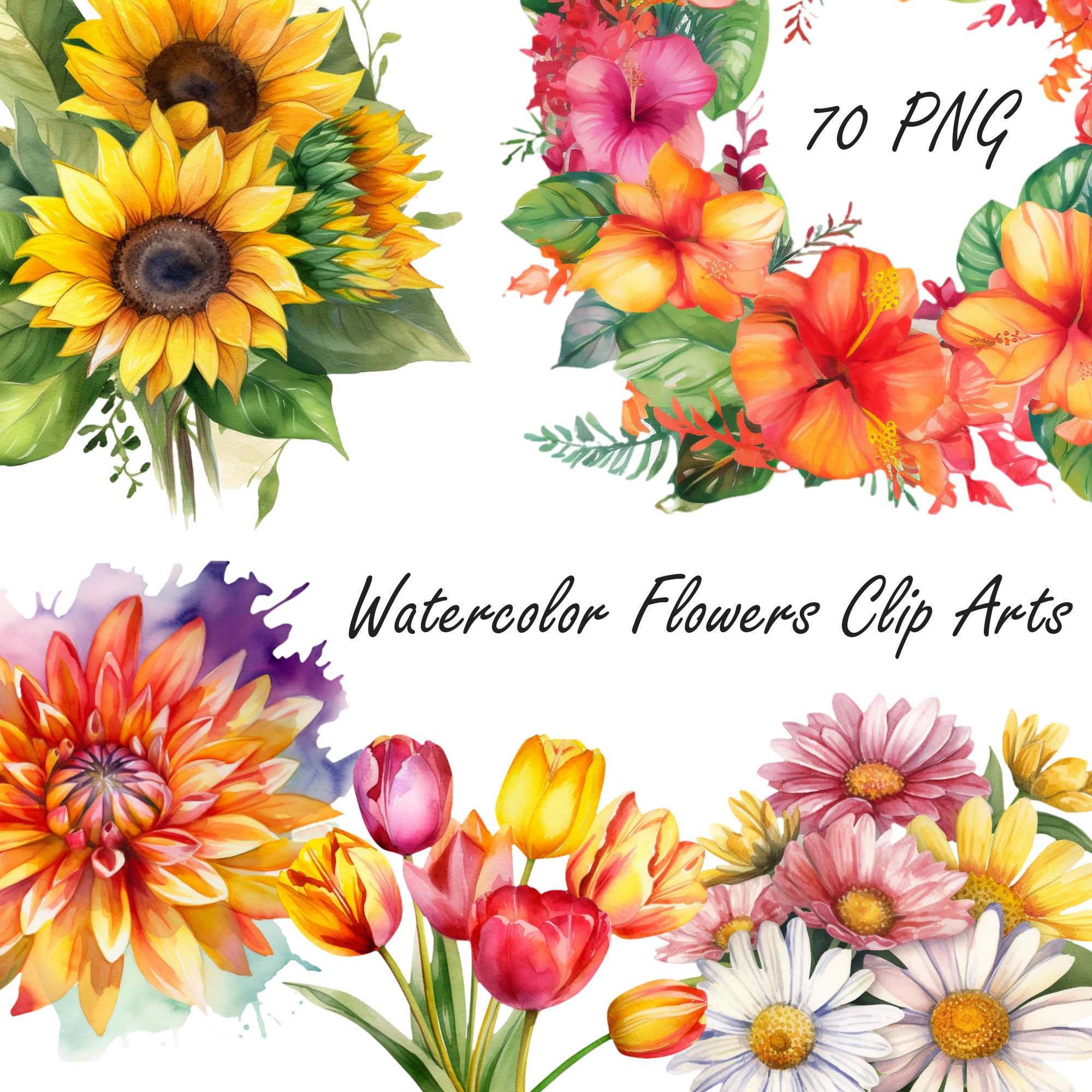 Mega Watercolor Flowers Clipart 70 PNG Clip Arts Bundle - Etsy