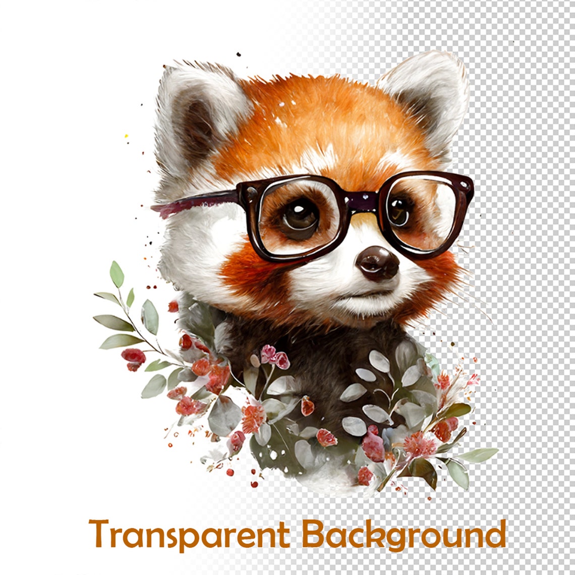 Cute Red Pandas Wearing Glasses Clip Art PNG, Watercolor Clipart ...