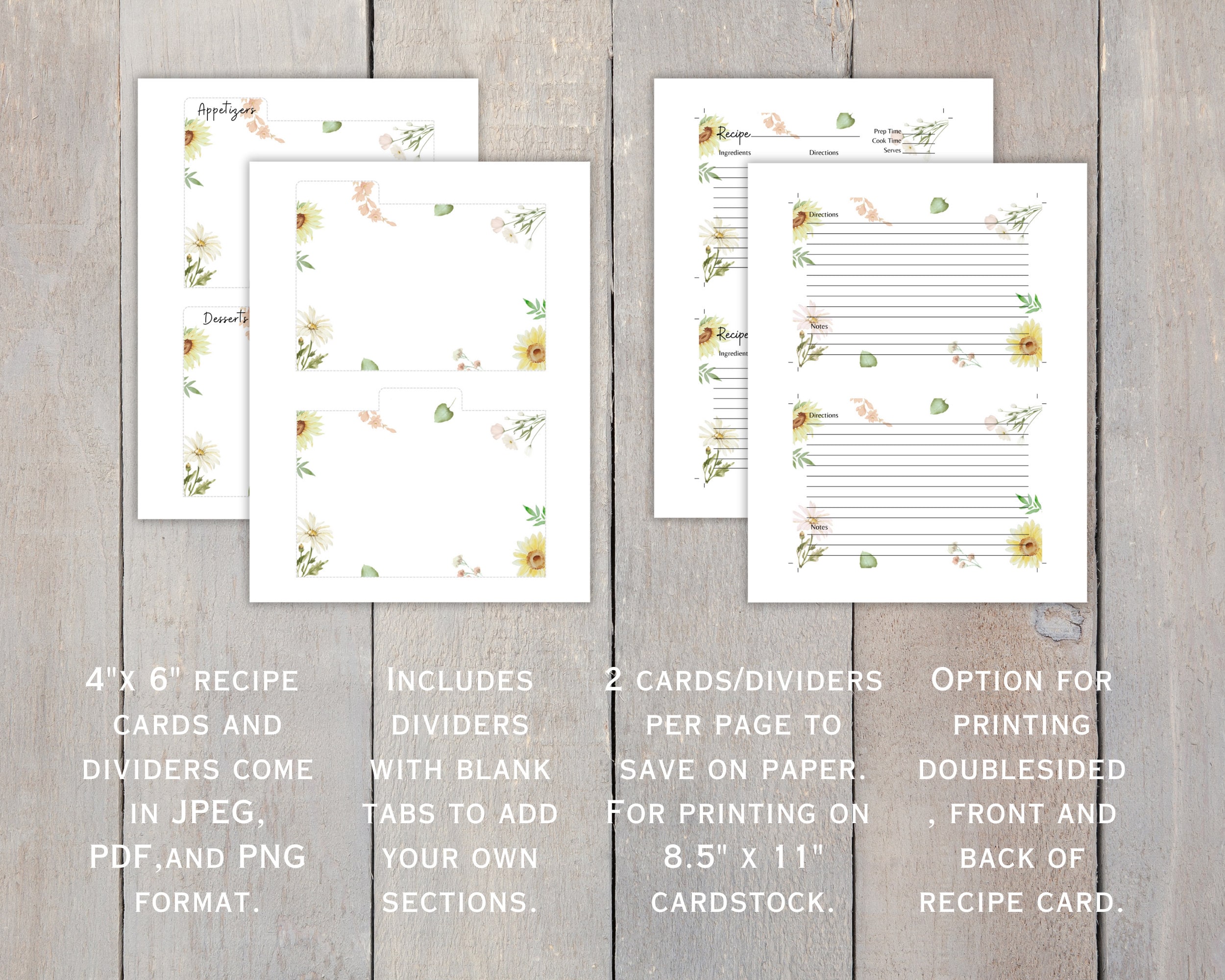 Recipe Divider Tabs, 4 X 6 Recipe Card Dividers, Recipe Card and ...