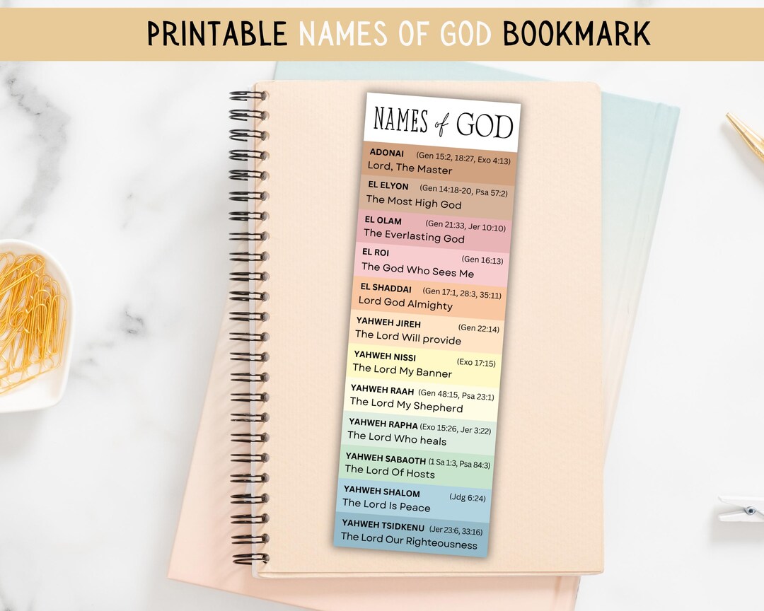 Names of God Bookmark, Attributes of God, Printable Bible Bookmark ...