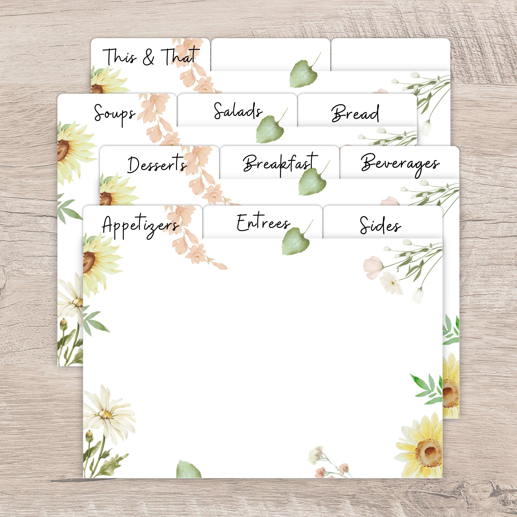 Floral Recipe Box Divider Labels 4 X 6, Recipe Card Divider Tabs Floral ...