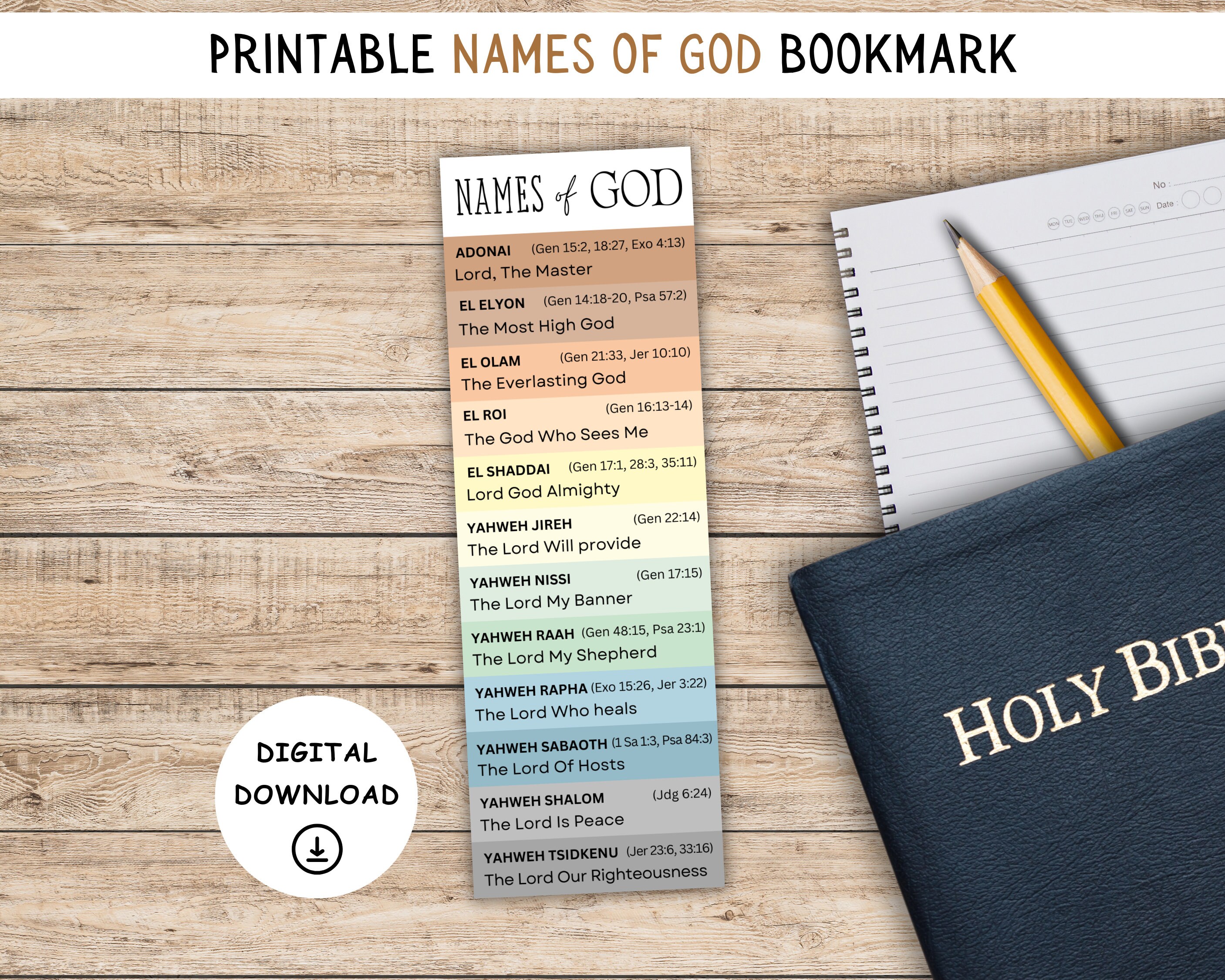 Names of God Bookmark, Printable Bible Bookmark, Names of God Printable ...
