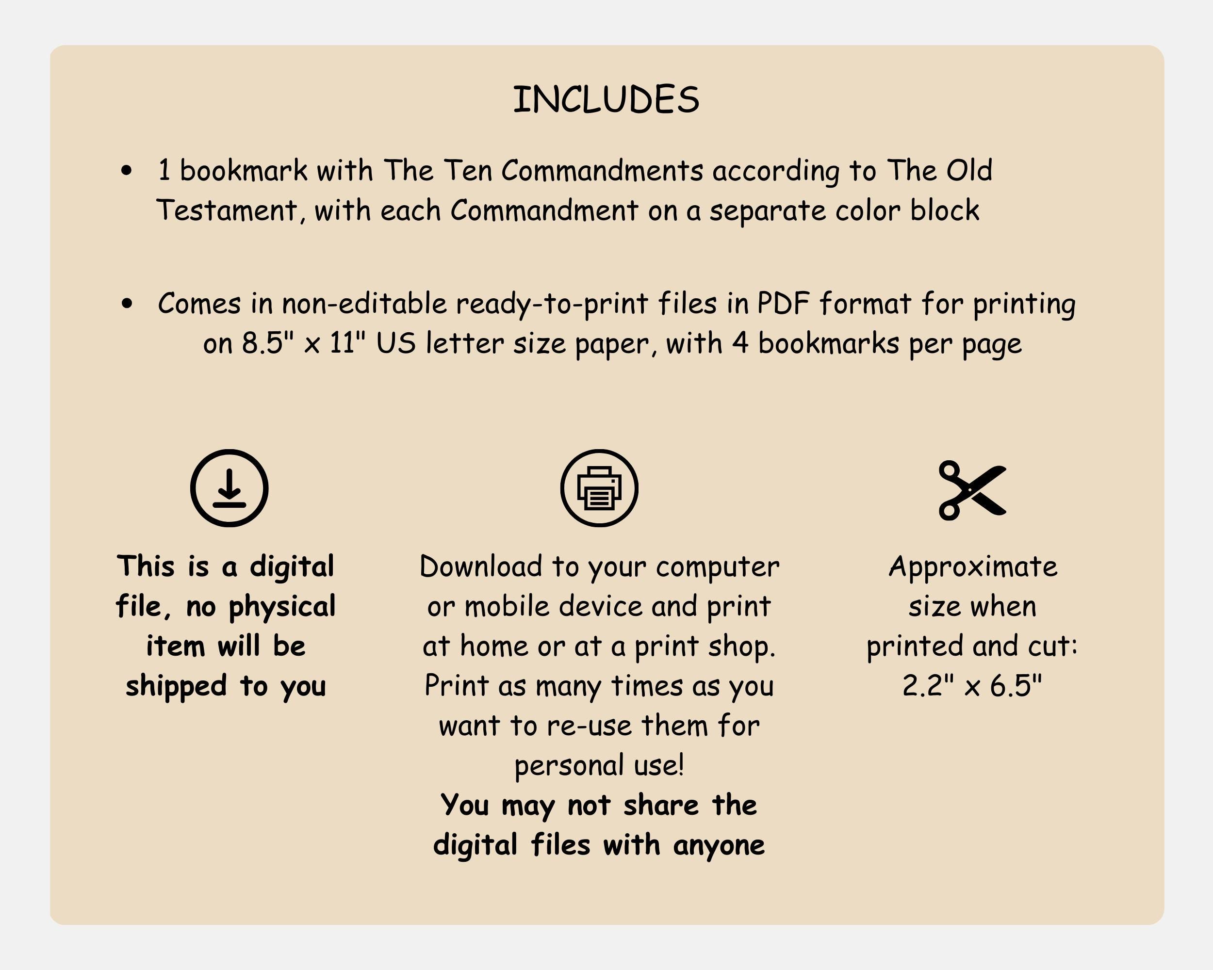 Ten Commandments, Ten Commandments Printable Bookmark, the Ten ...