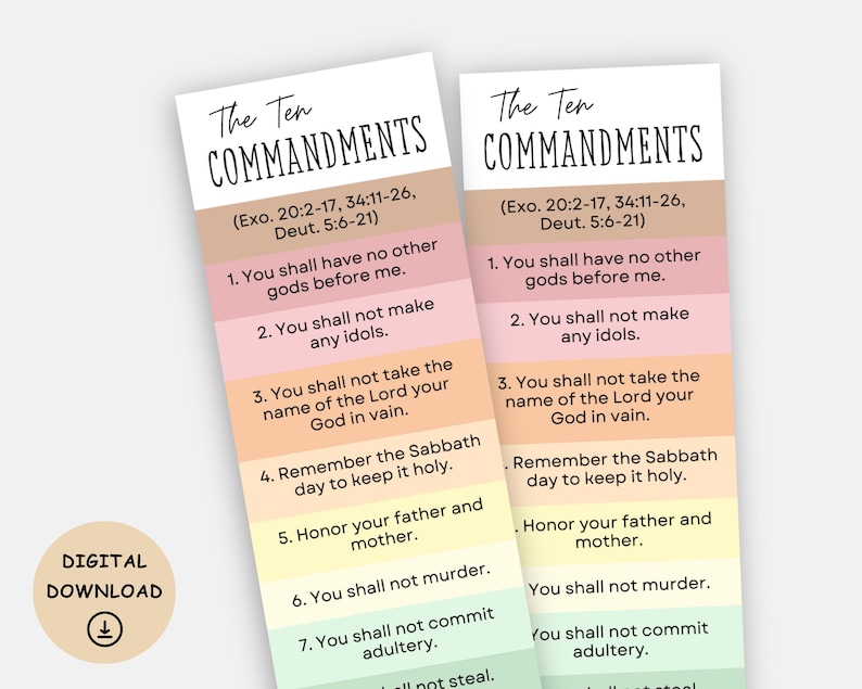 The Ten Commandments, Ten Commandments Printable Bookmark, Ten ...