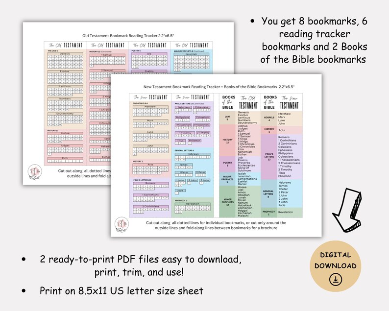 Bible Reading Tracker Bookmark, Books of the Bible Bookmark, Bible ...