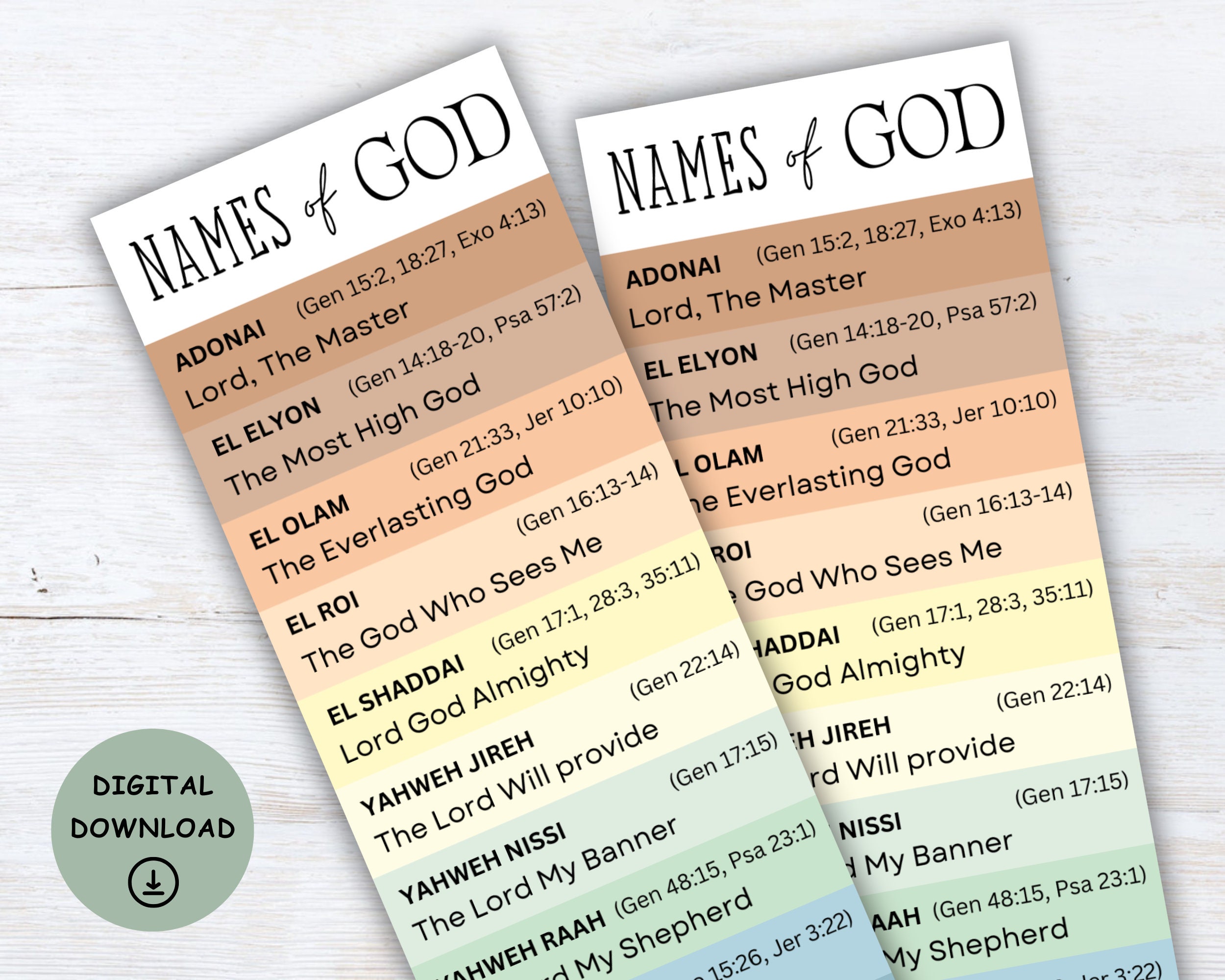 Names of God Bookmark, Printable Bible Bookmark, Names of God Printable ...