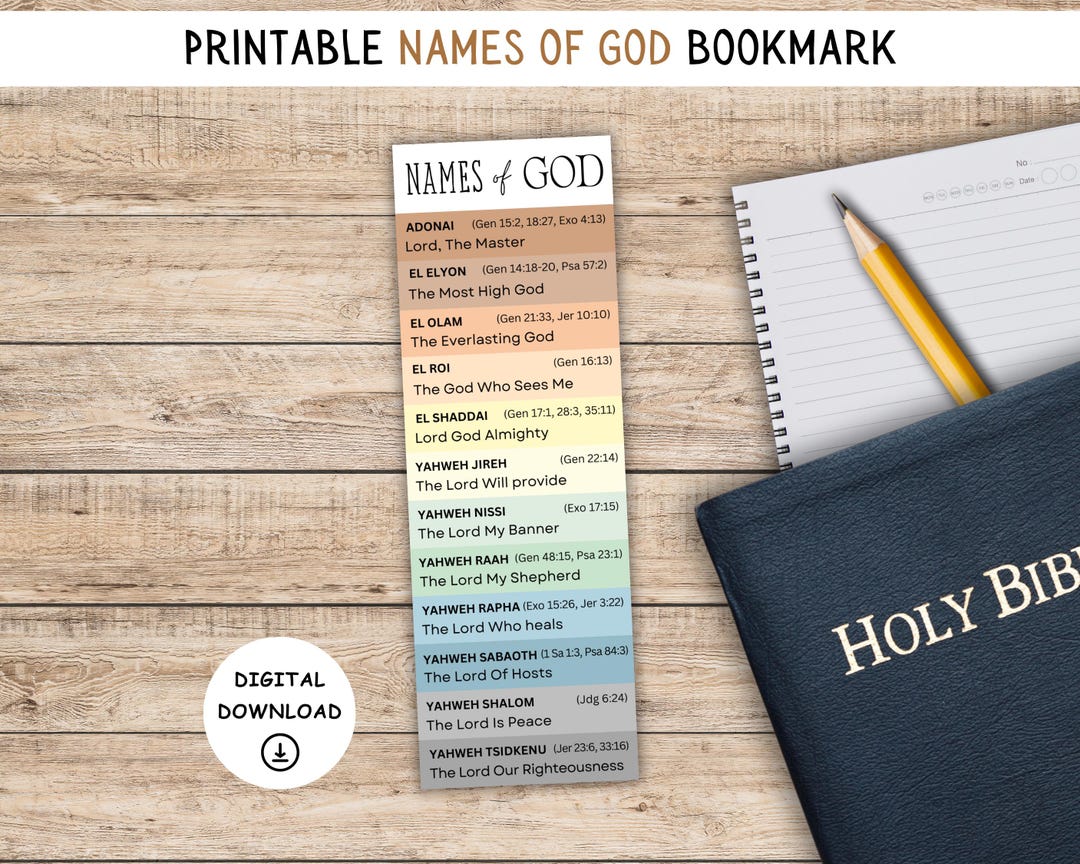 Names of God Bookmark, Printable Bible Bookmark, Names of God Printable ...