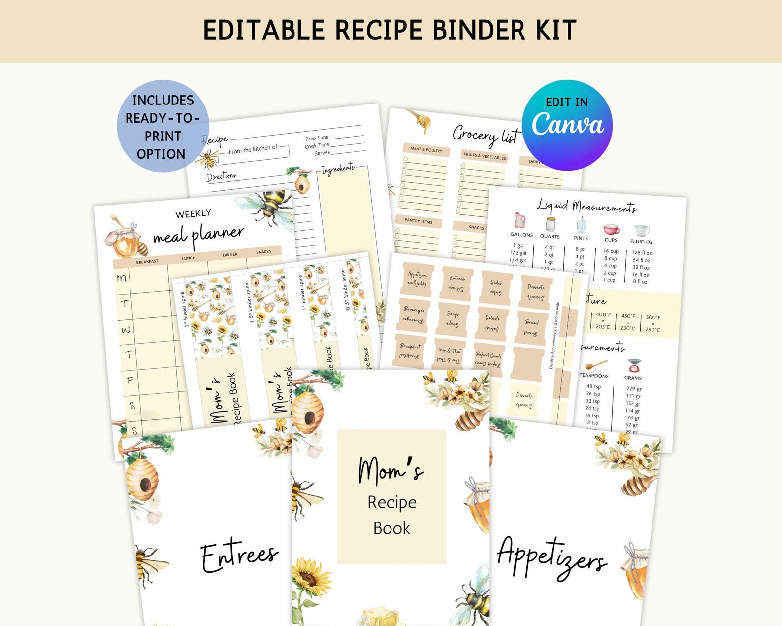 Recipe Book Template Canva, Printable Recipe Binder Kit, Recipe Binder ...