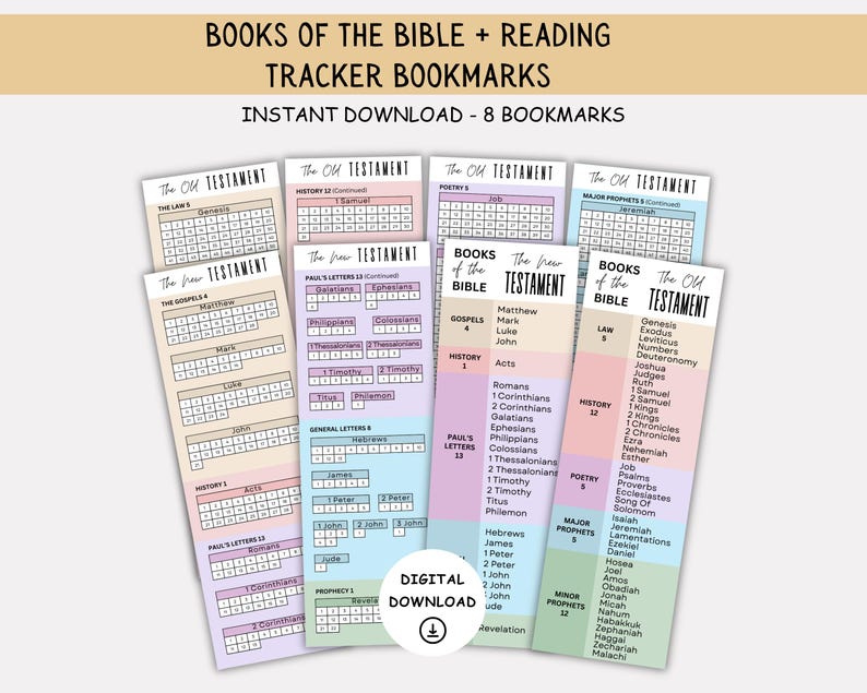 Bible Reading Tracker Bookmark, Books of the Bible Bookmark, Bible ...