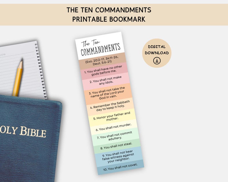 The Ten Commandments, Ten Commandments Printable Bookmark, Ten ...
