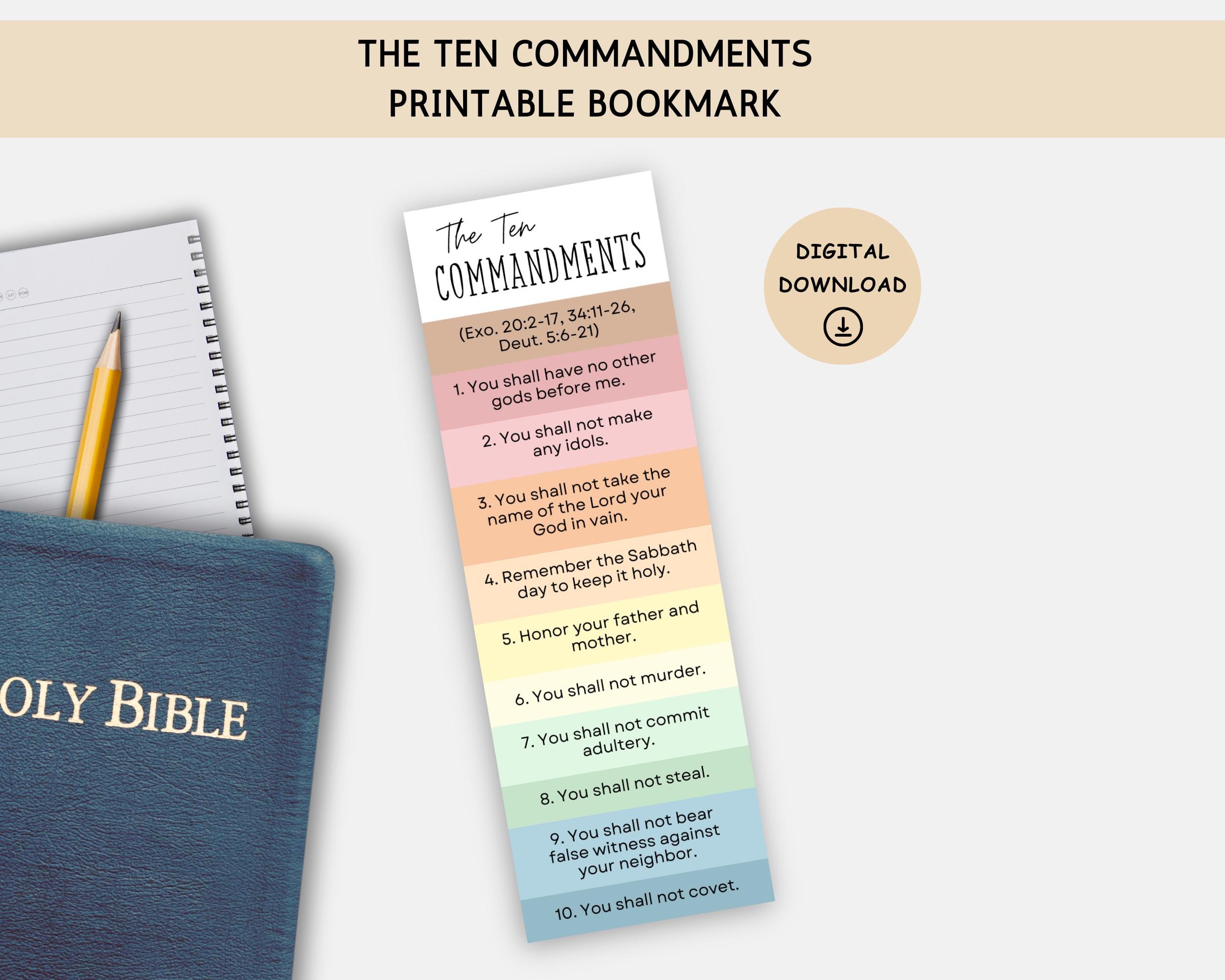 The Ten Commandments, Ten Commandments Printable Bookmark, Ten ...
