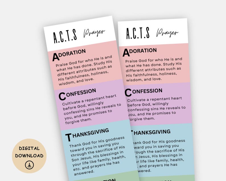 Acts Prayer Model, Prayer Bookmark Printable, Acts Bible Study ...