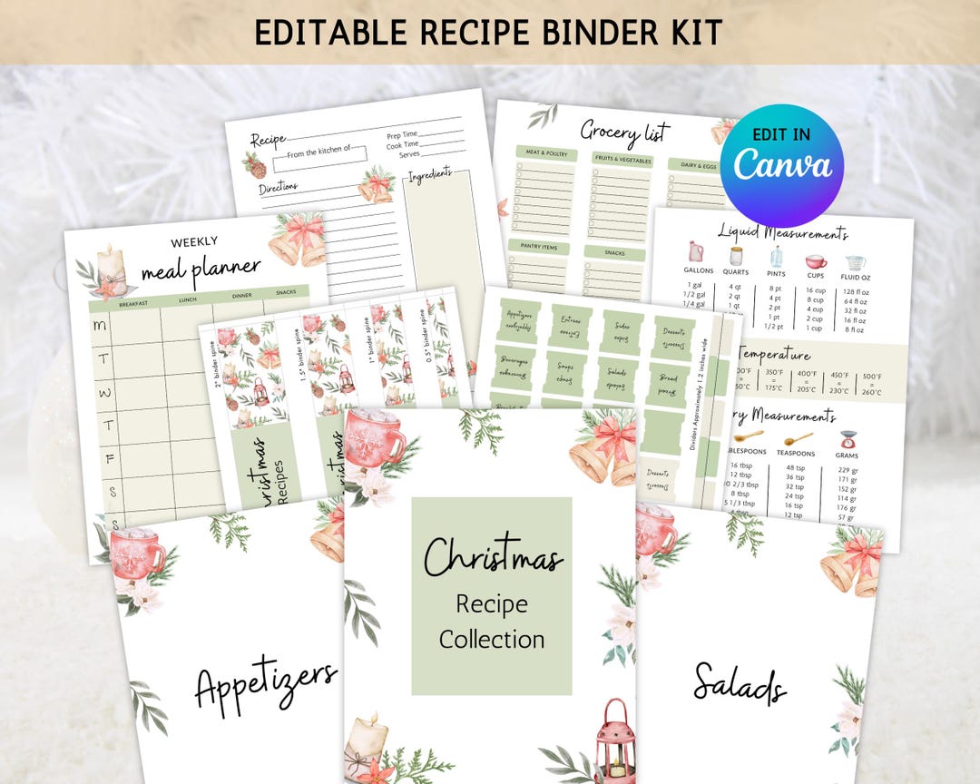 Christmas Recipe Book Template, Family Recipe Book Template, Printable ...