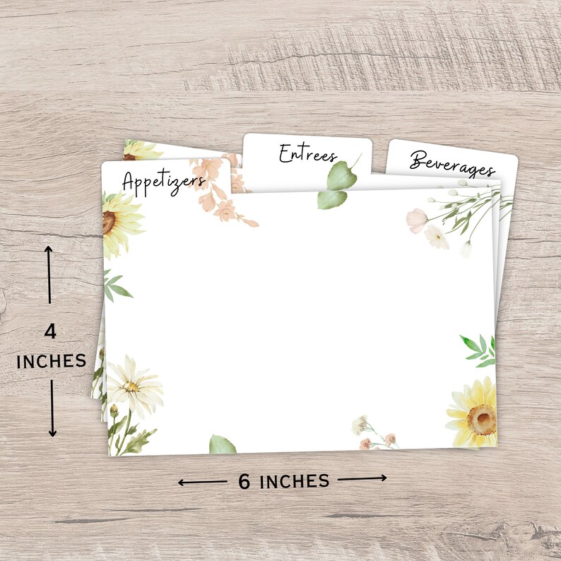 Floral Recipe Box Divider Labels 4 X 6, Recipe Card Divider Tabs Floral ...